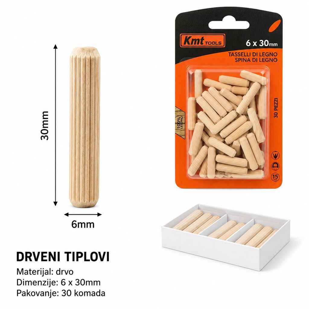 KMT Drvena ekser 9368828 Opis: - Drveni tiplovi/spojnice (spine) za