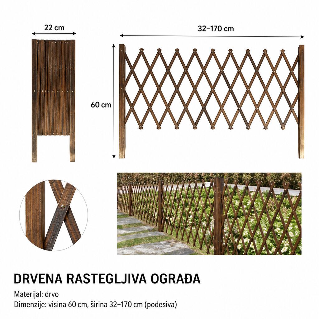 KMT Teleskopski drvena ograda 501967 Drvena rastegljiva ograda za