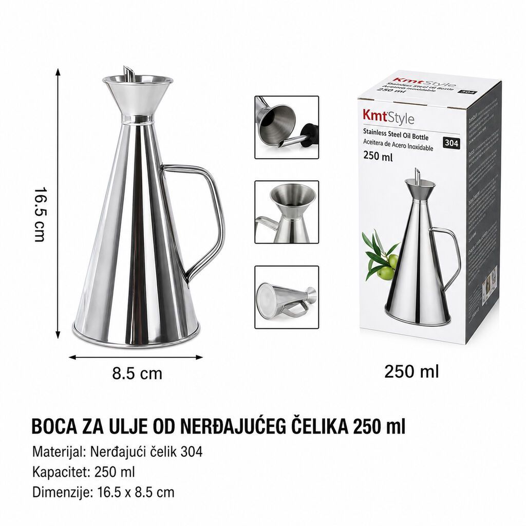 KMT Premium 5403665 – Boca za ulje od nerđajućeg čelika 250 ml Opis