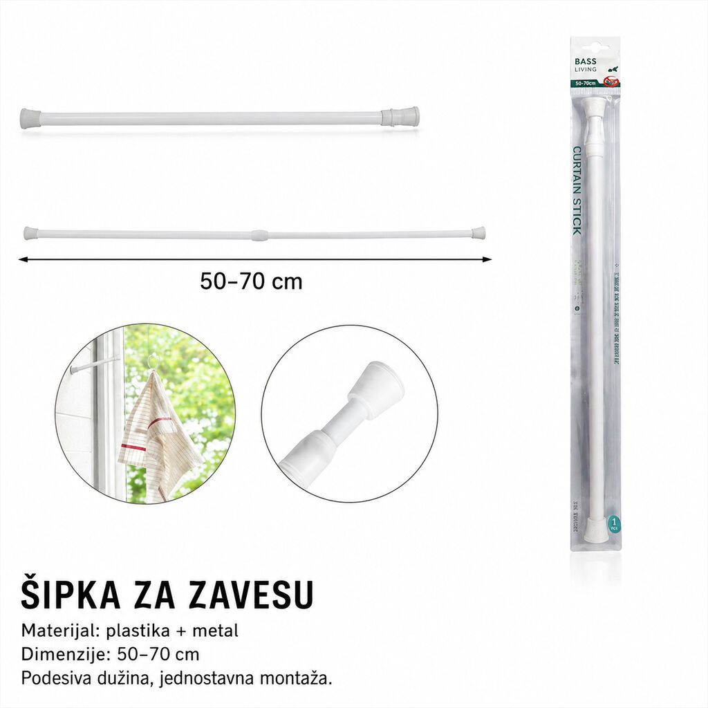 KMT Opružna šipka za zavesu 5201083 Praktična teleskopska šipka za