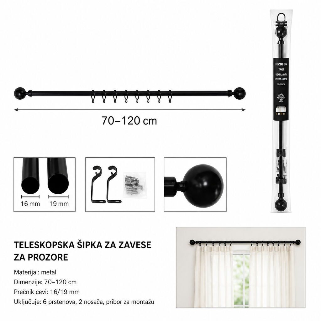 KMT Kuka za zavese sa bočnim produžetkom (mat crna) 3280832 Opis: -