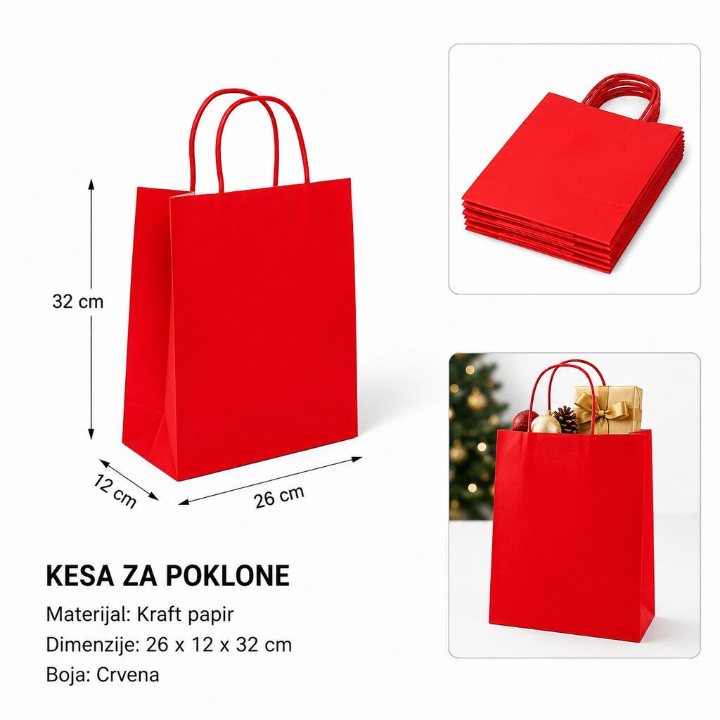 KMT Kraft papirna kesa, crvena – 278694 - Brend: Kmt style -