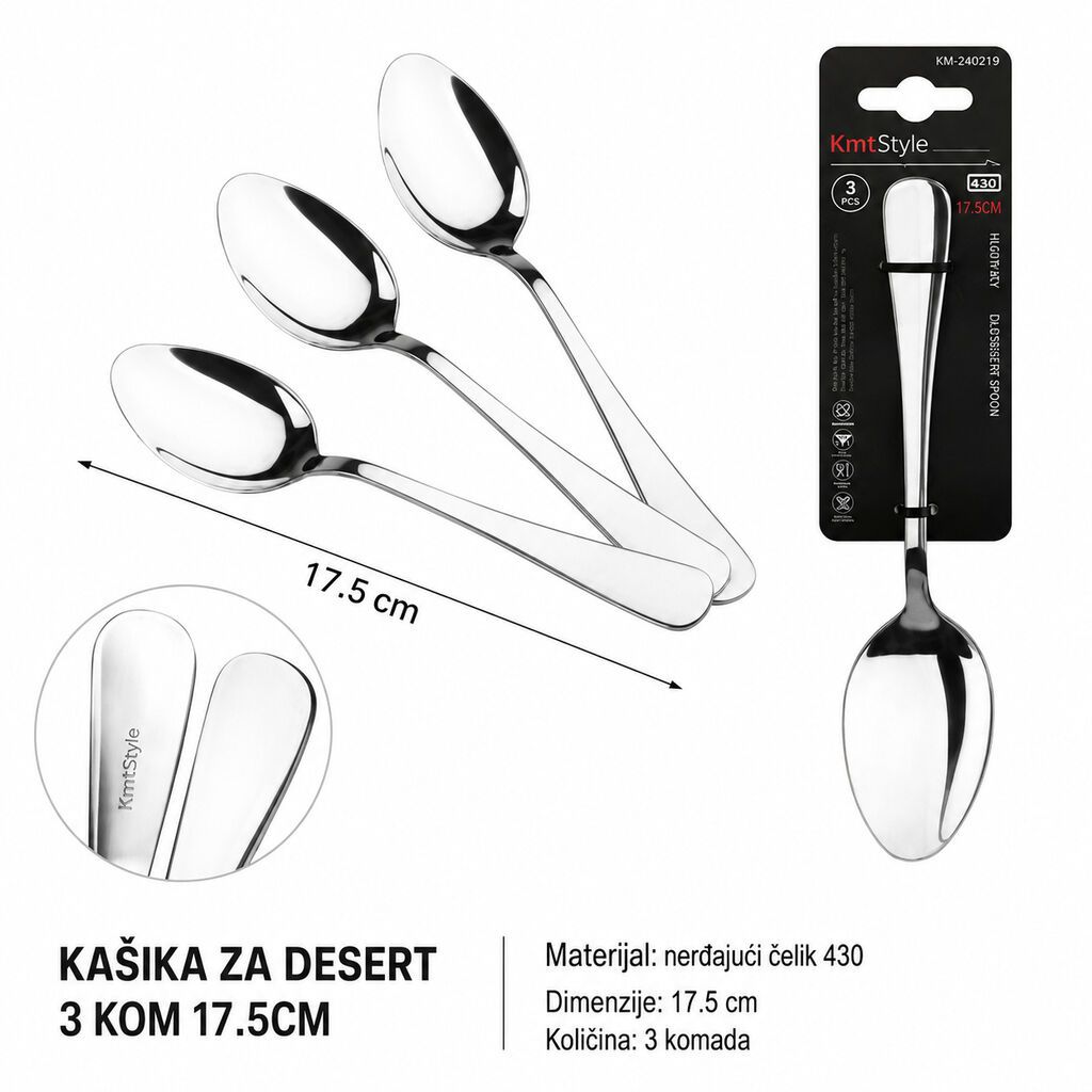 KMT Kašika za desert sa glatkom drškom 2402919 Set od 3 desertne