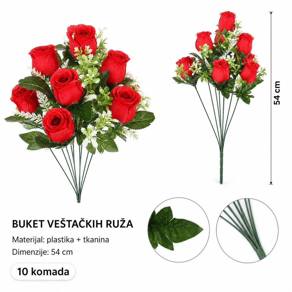 KMT 10 komada cvet sa štipaljkom 8 – buket veštačkih ruža - Set: 10