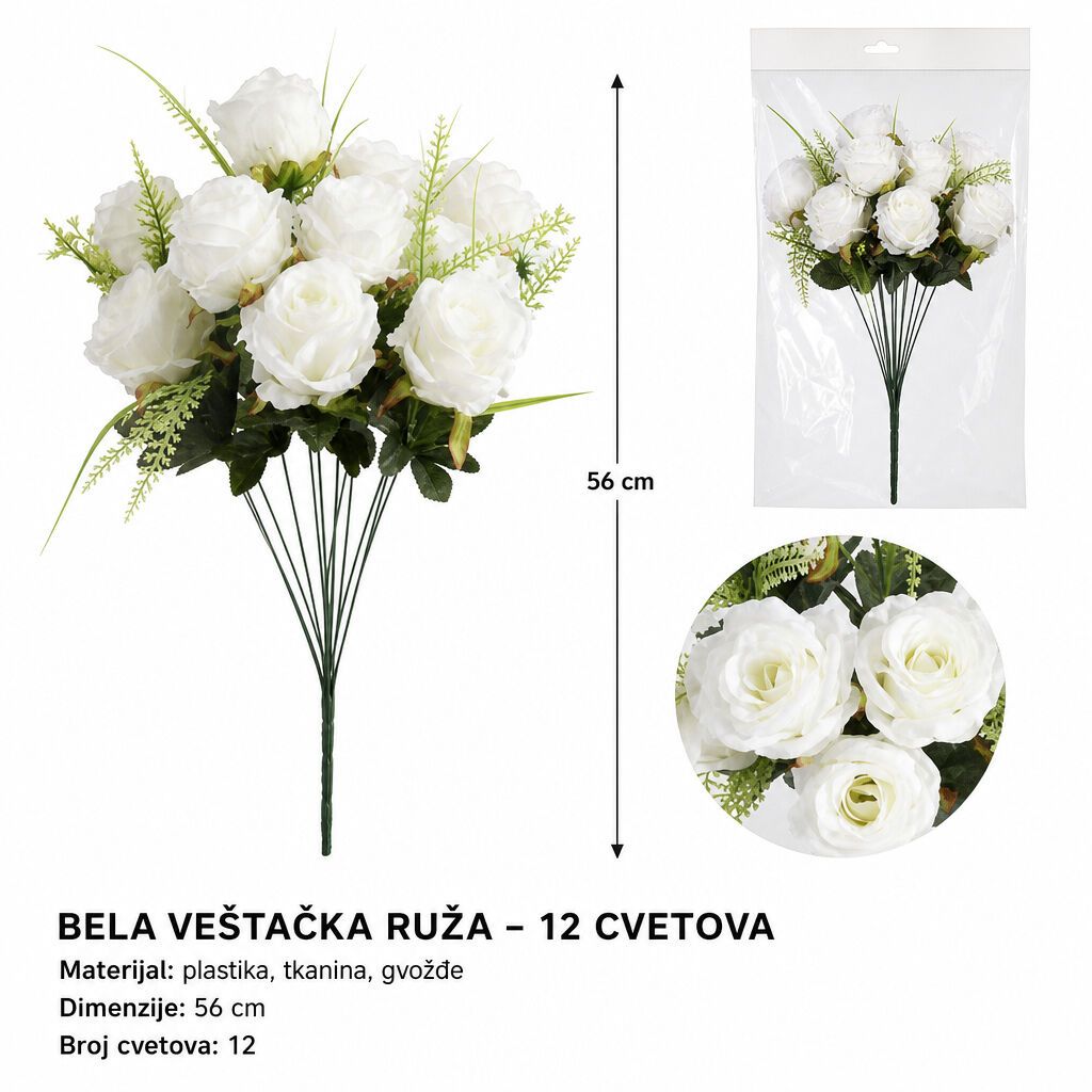 KMT 12 bela 710409 Bela veštačka ruža – buket sa 12 cvetova