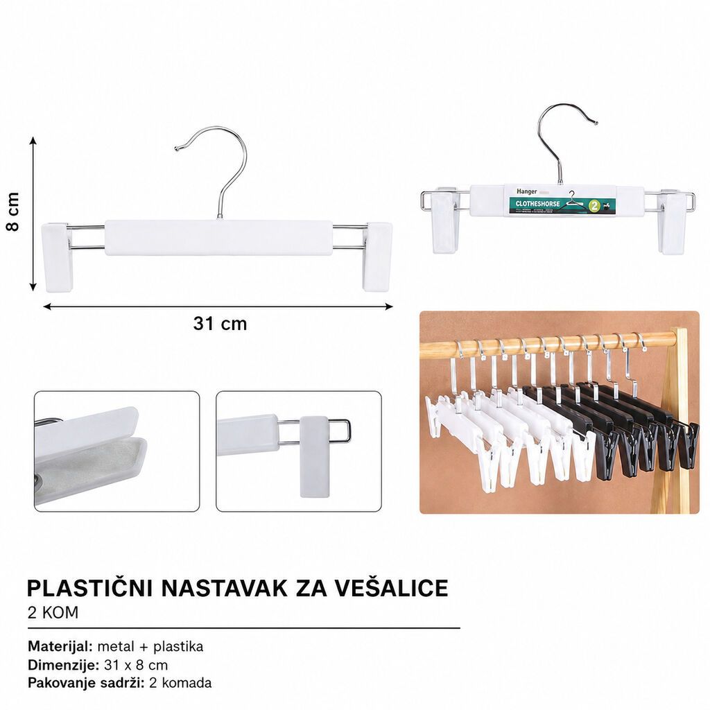 KMT Plastični držač za pantalone, bela – 2 kom Praktičan nastavak za