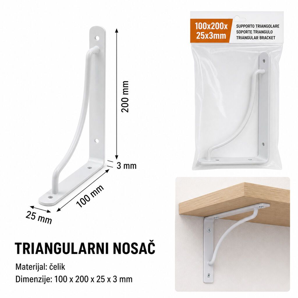 KMT Bela nosač 9364605 Opis: Praktičan beli tringularni nosač za