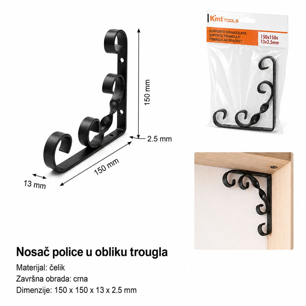 KMT Crna cvet nosač 9364600 Dekorativni nosač police u obliku trougla