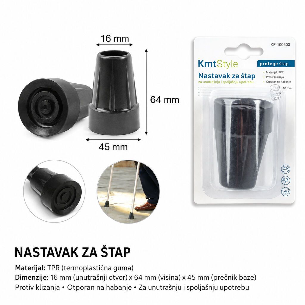 KMT Nogica za štake, crna 3283553 Praktičan nastavak/nogica za štap