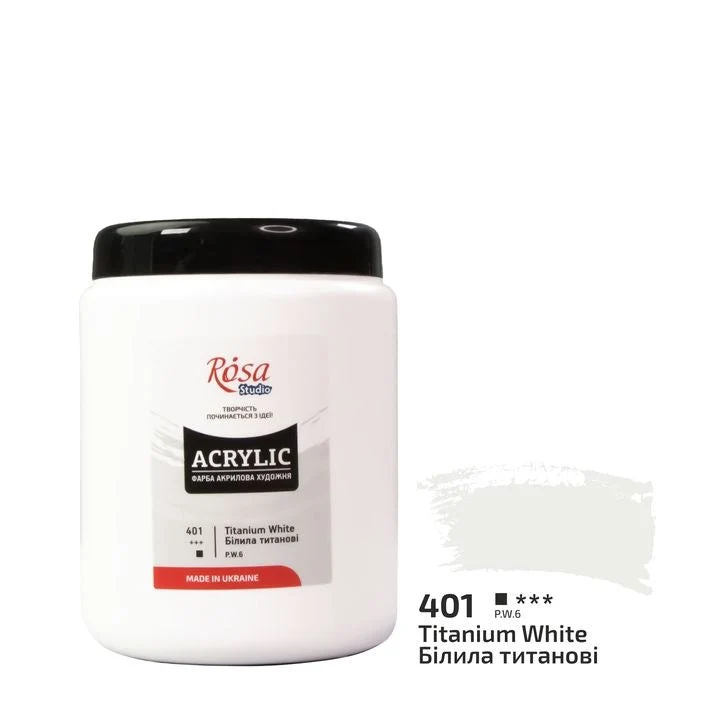 Akrilna boja, 1000 ml, ROSA STUDIO – Titanijum bela (401)