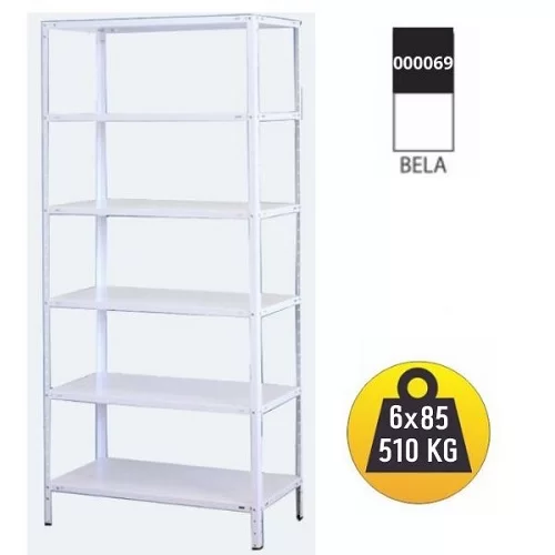 Polica metal-metal 200x90x30cm 6x85kg bela