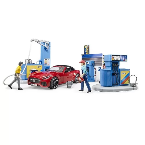 Benzinska stanica sa autom i figurama