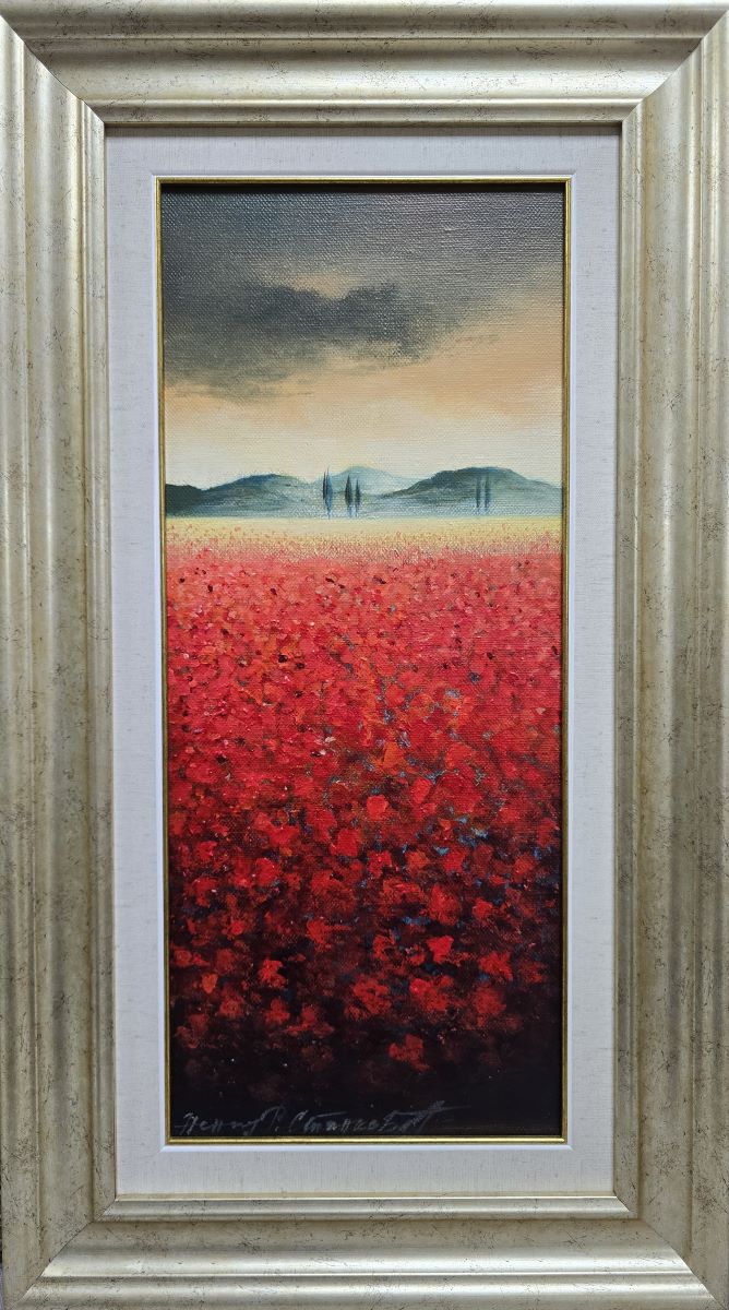 Makovi, prof. Nenad Stanković, ulje na platnu, sa 69×40 cm, bez 51×22 cm, 2026., sertifikat, 70800 dinara
