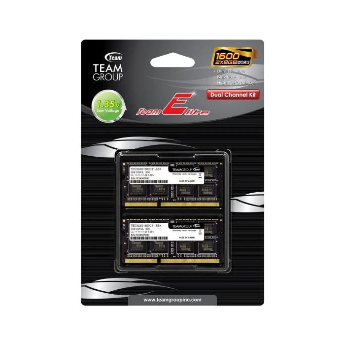 TeamGroup DDR3 TEAM ELITE SO-DIMM 16GB (8GBx2) 1600MHz 1,35V 11-11-11-28 TED3L16G1600C11DC-S01