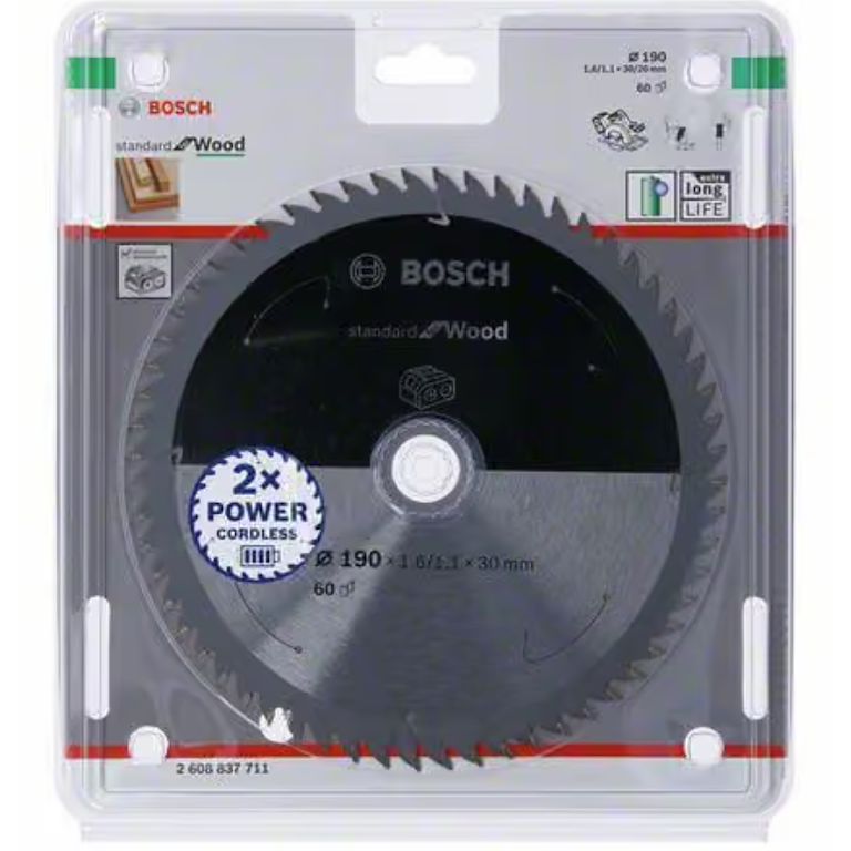 Bosch – Standard za drvo list kružne testere za akumulatorske testere 190×1,6×30 T60 – 2608837711