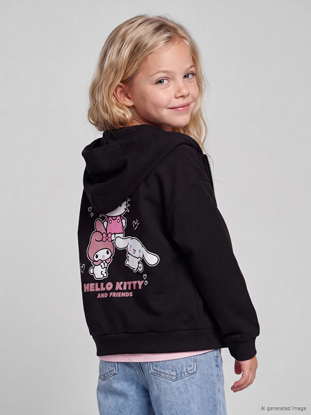 LCW Kids Hello Kitty Štampana Dečija Dukserica Sa Rajsferšlusom, Meka Na Dodir