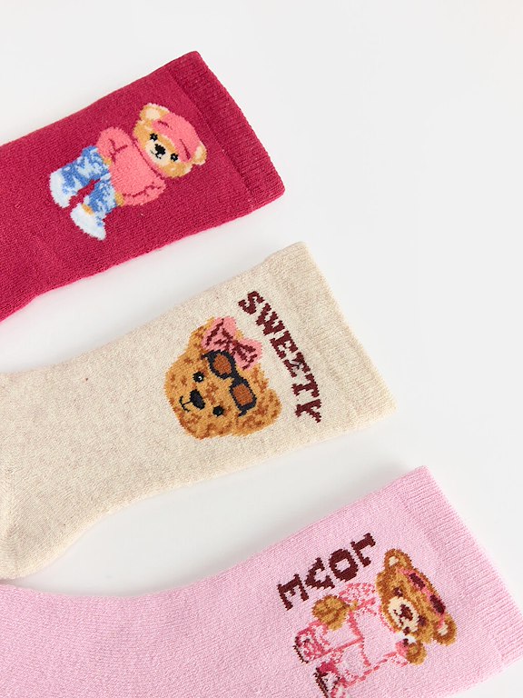 LCW Kids 3-pack Dečje Kratke Čarape Do Članka Sa Tedi Meda Uzorkom