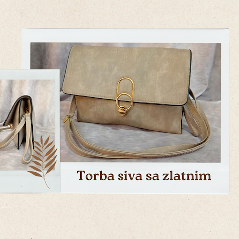 Torba siva sa zlatnom kopcom , NOVO