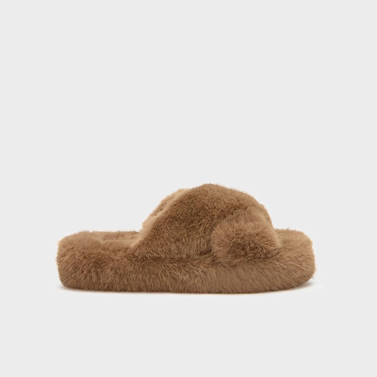 Scholl ženske papuče Fluffy cross taupe