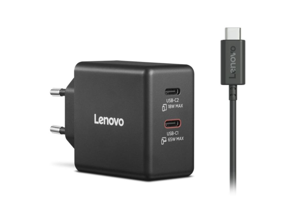 Lenovo Dual USB-C 65W GaN punjac crni
