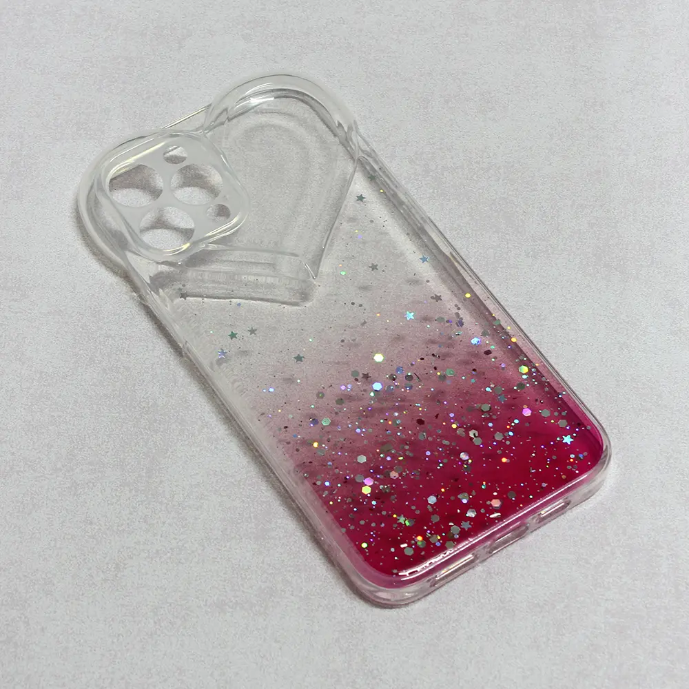 Maska za telefon Heart Glitter za iPhone 12 Pro Max 6.7 providno-roze