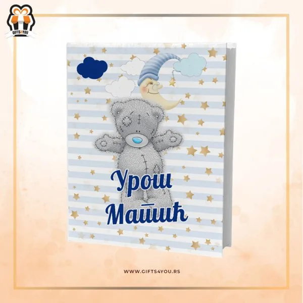 Dečiji foto album – sivi meda sa plavim nosem, mesec i zvezde – 0291