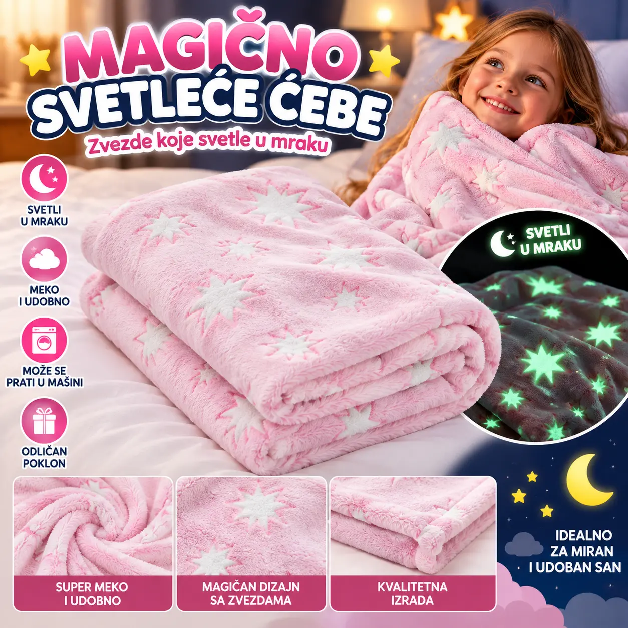 Magično ćebe koje svetli u mraku - Zvezde i Mesec