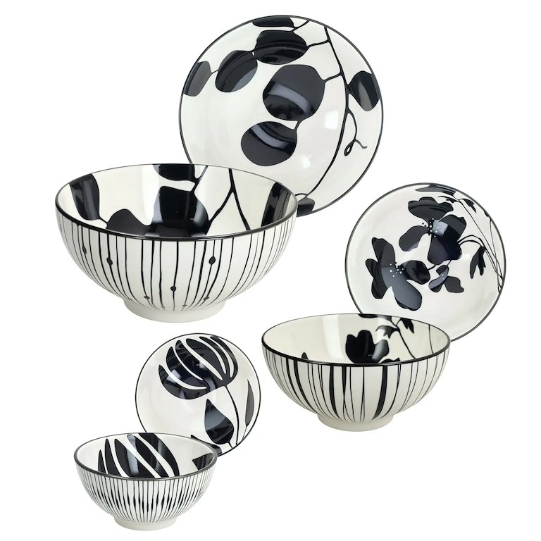Tognana Set od 3 činije Portata Noir Bloom, Belo-crni