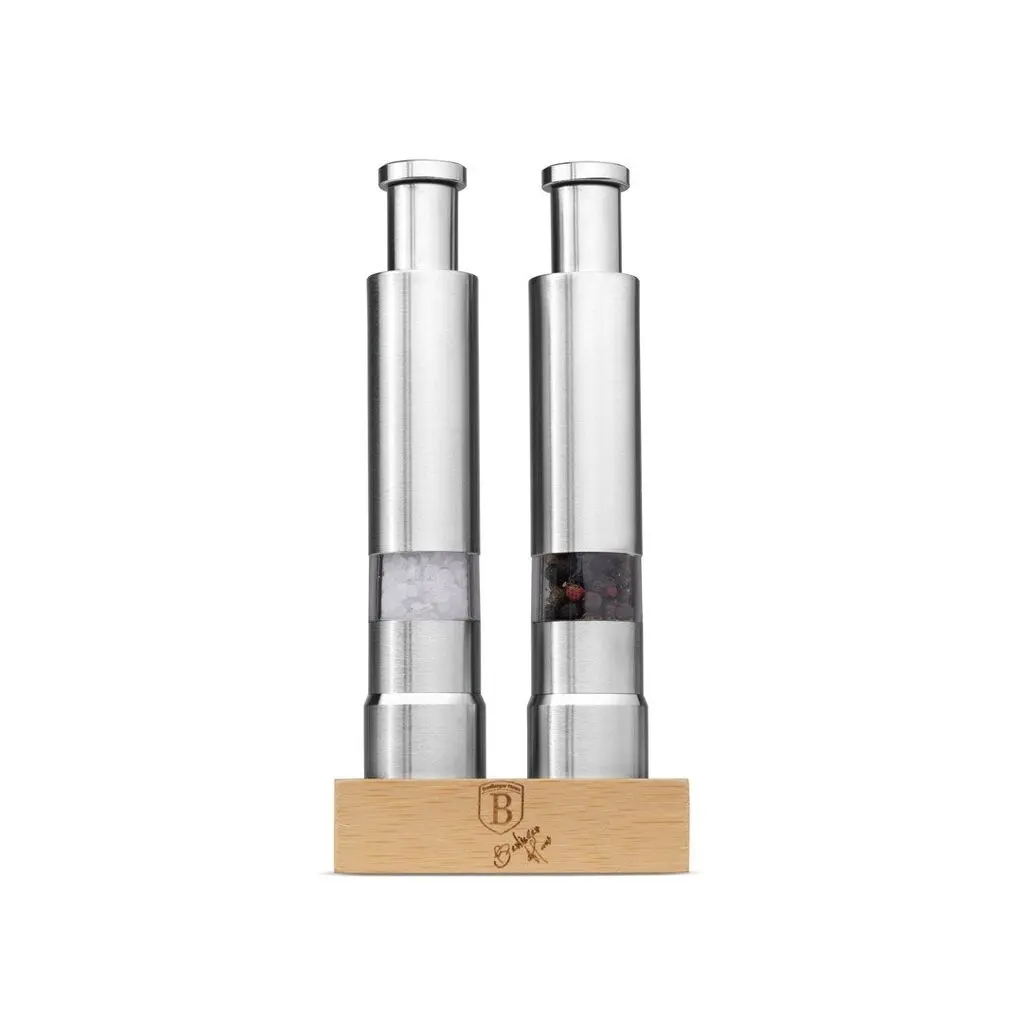 Berlinger Haus Set od 2 mlina za so i biber sa bambusovim stalkom Eternal Collection BH-7783, Srebrni
