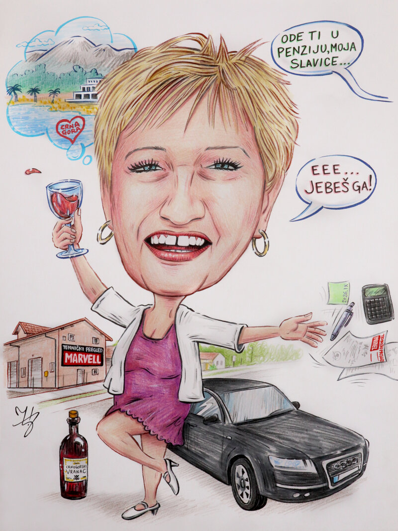 GDJA SLAVICA IDE U PENZIJU - PORTRET KARIKATURA
