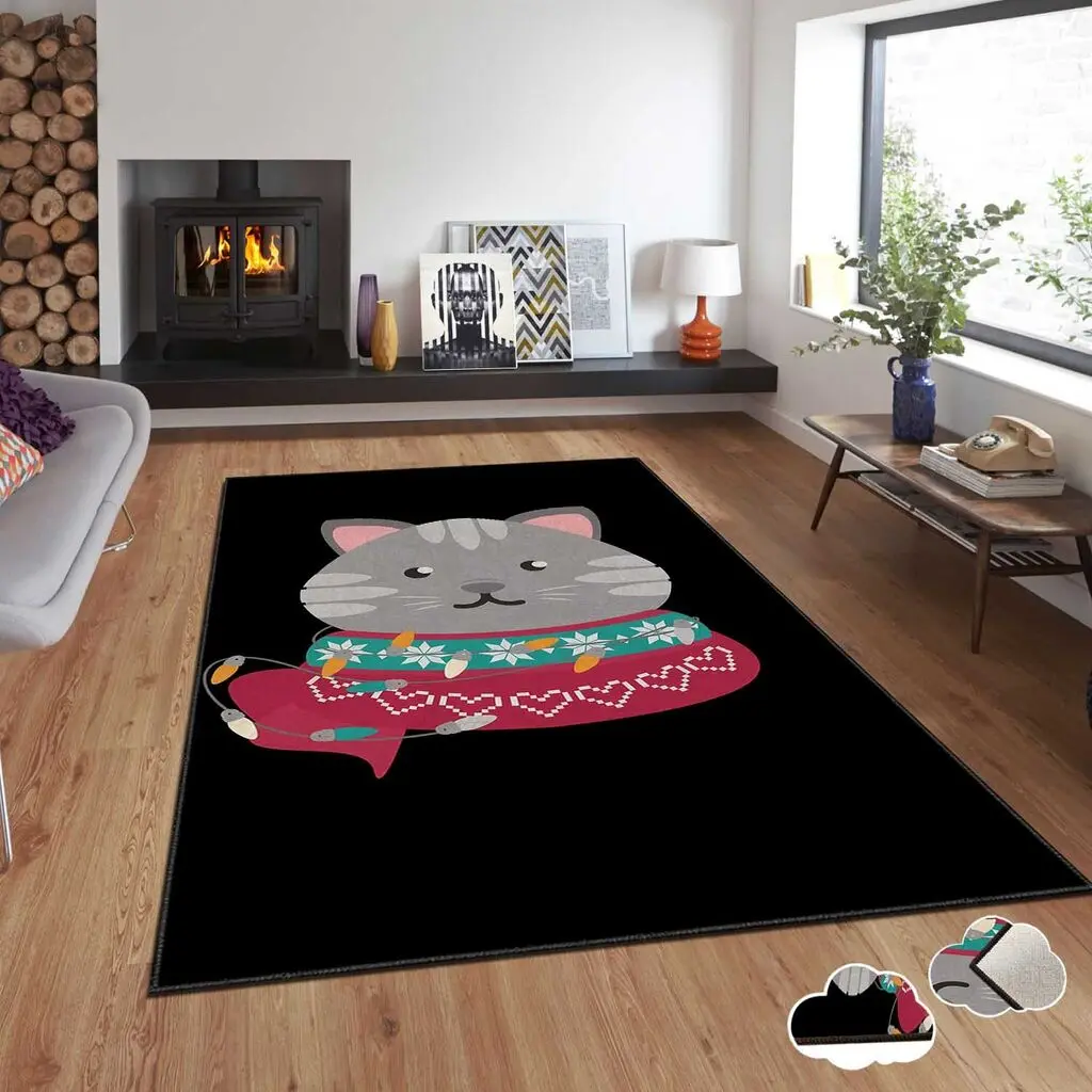 Conceptum Hypnose Tepih sa novogodišnjim motivima Asr-Crpt-42, Pravougaoni, 100 x 140 cm, Crni