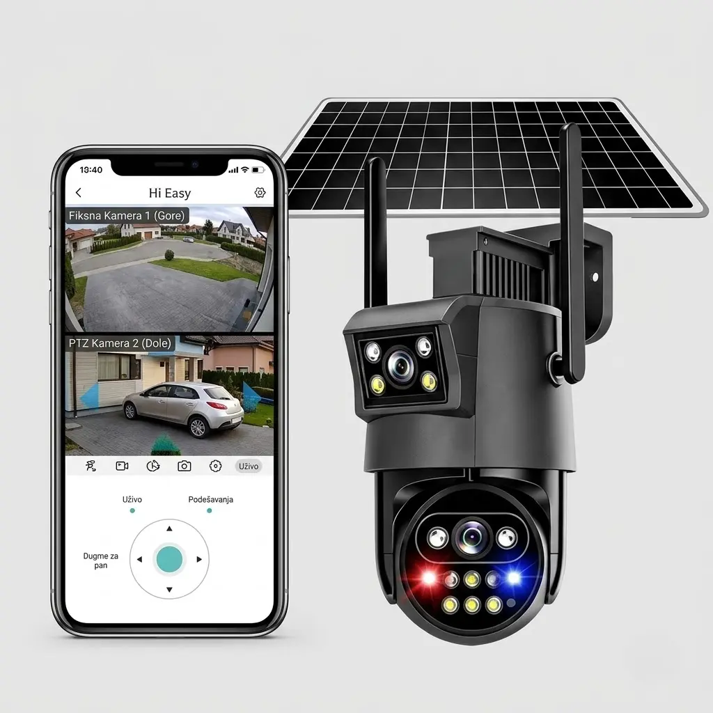 Solarna 4G sigurnosna kamera sa 2 objektiva, PTZ rotacijom - S12