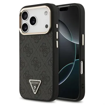 IPHONE 18 PRO MAX GUESS 4G STRASS TRIANGLE LOGO GOLD FRAME MAGSAFE CASE - BLACK