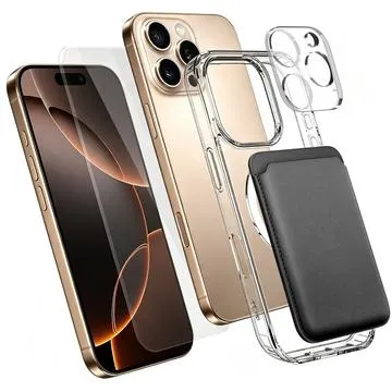 IPHONE 16 PRO MAX 4-IN-1 MAGSAFE PROTECTION SET WITH CARD HOLDER - CLEAR / BLACK