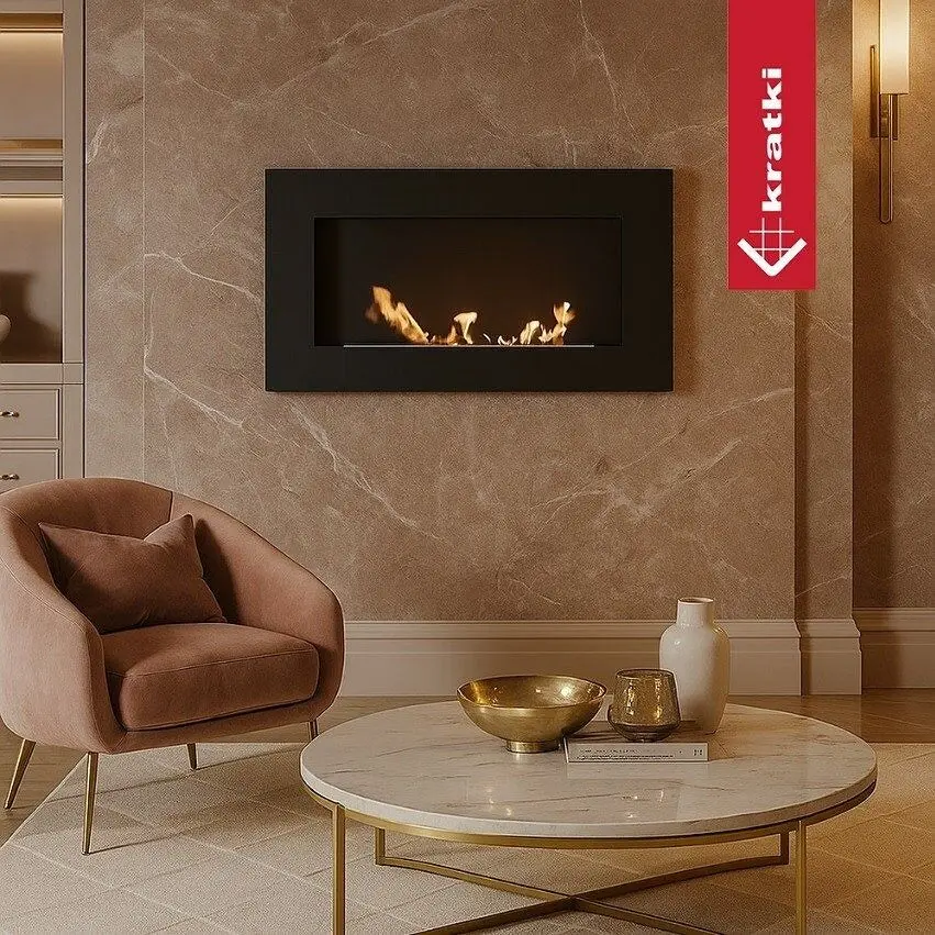 Kratki Zidni bio kamin Delta flat tuv, Crni