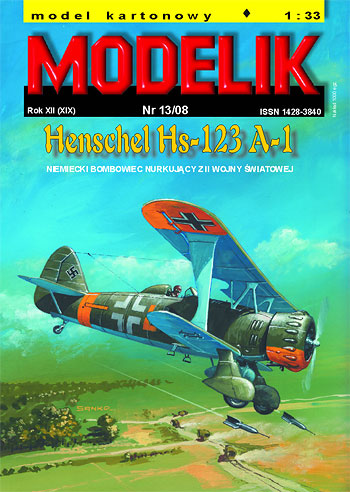 Modelik 13_08 HENSCHEL Hs-123 A-1 NIEMIECKI BOMBOWIEC NURKUJĄCY Z II WOJNY ŚWIATOWEJ