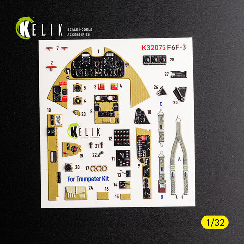 NEW! KELIK K32075 Grumman F6F-3 Hellcat - Interior 3D Decals (for Trumpeter Kits)