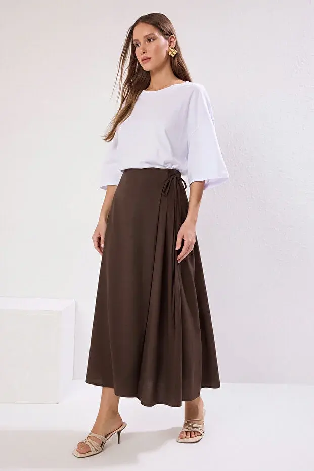 Trendyol Modest Ženska suknja Tctaw25Ee00007, Smeđa