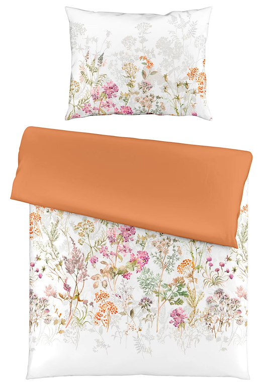 Fleuresse POSTELJINA BED ART 140/200 cm makosaten krem, ružičasta, bela, tamnonarandžasta, pastelno zelena