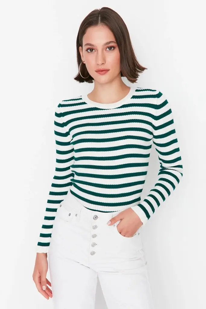 Trendyol Milla Ženski džemper TWOAW21KZ0942, Zeleno-beli