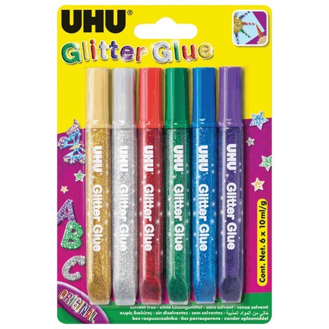 Lepak glitter glue 10ml pk6 UHU UHML11020100001 sortirano blister