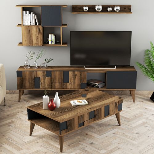 Hanah Home set nameštaja za dnevnu sobu Madrid, antracit / orah