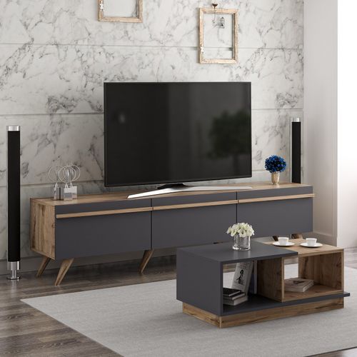 Hanah Home set nameštaja za dnevnu sobu Amsterdam, antracit / orah