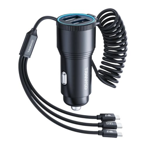 Tranyoo T-C23 metalni auto punjač 30 W, 2 × USB-A, sa kablom 3 u 1