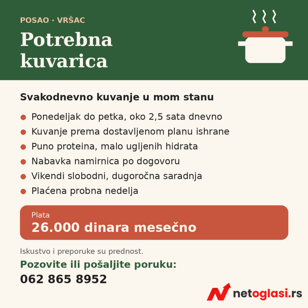 Potrebna kuvarica za svakodnevno kuvanje, Vrsac