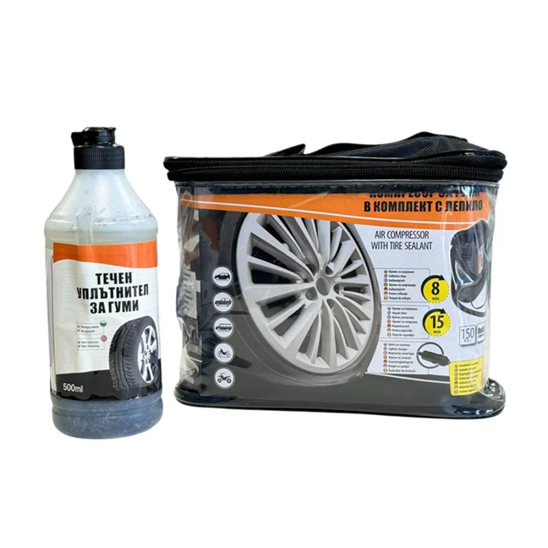 Set za reparaciju i krpljenje guma sa kompresorom 12V 500ml – Paolo 26040