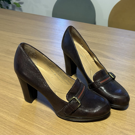 Braon kožne štikle - loafer pumps 37