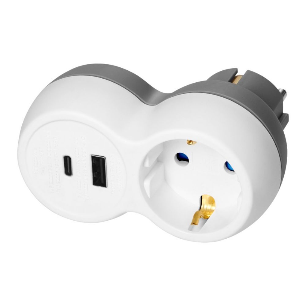 Razvodnik jednostruki + usb-a/c belo-sivi 1x2p+e or-ae-13302(gs)