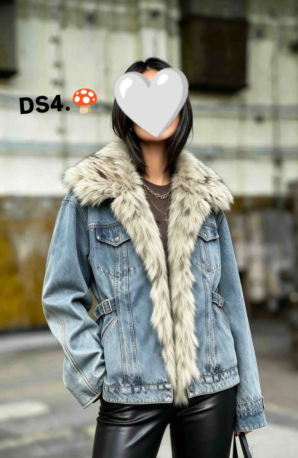 Ženska teksas jakna sa krznom – DS4 - Dizajn: klasična plava denim