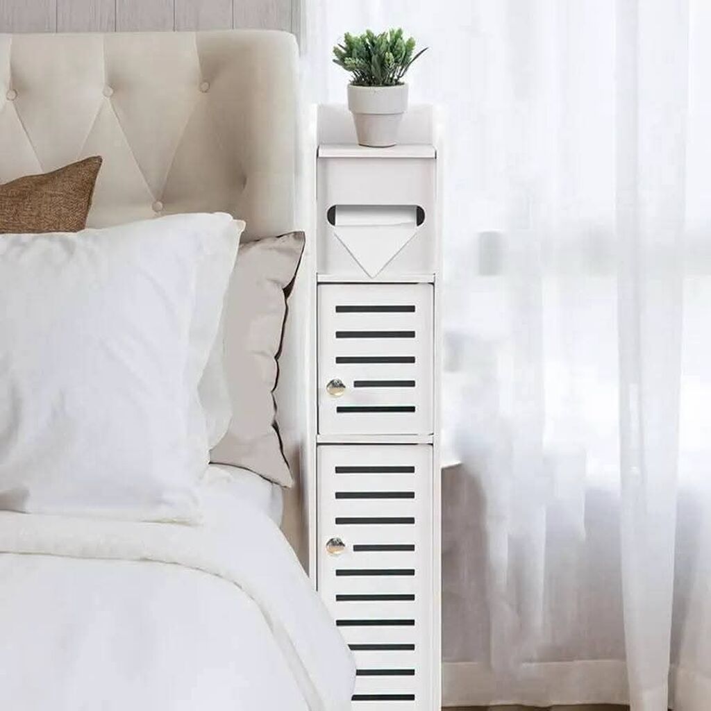 Uski beli ormarić za kupatilo idealan za male prostore! Praktičan i
